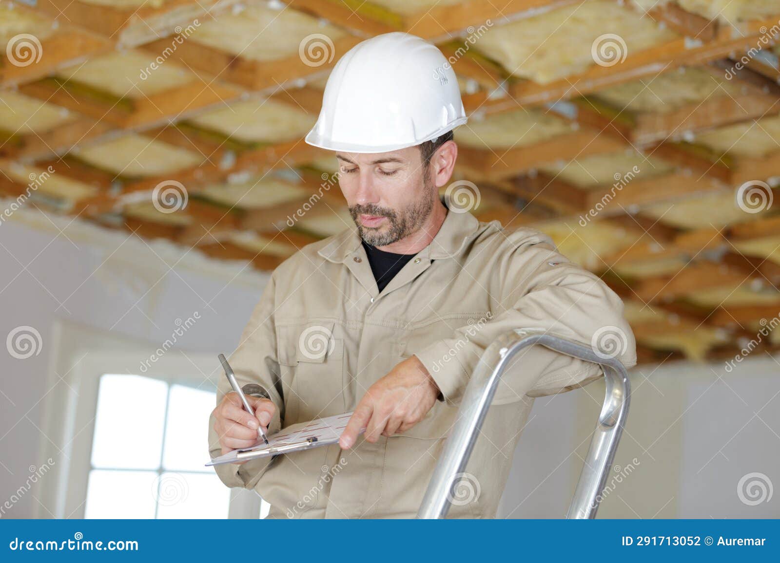 Man Builder Writing on Clipboard Stock Photo - Image of handyman, tool ...