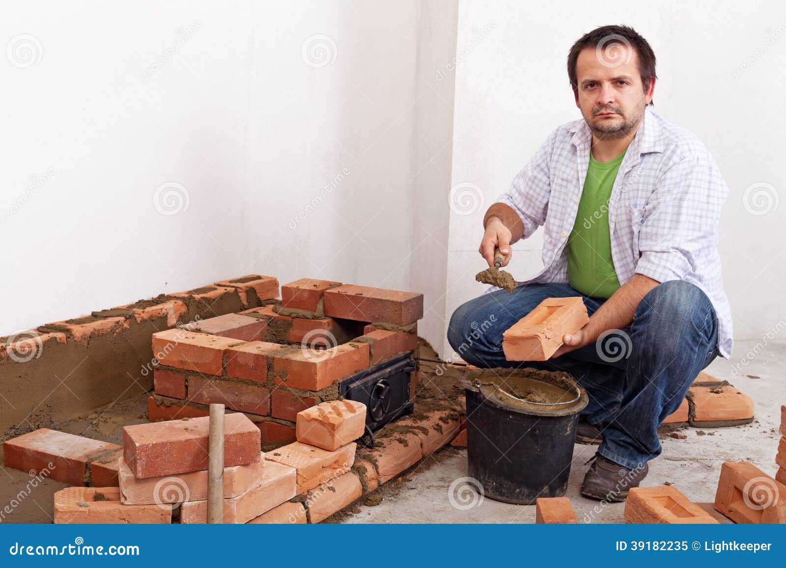 Man Building a Brick Stove or Fireplace Stock Image - Image of home ...