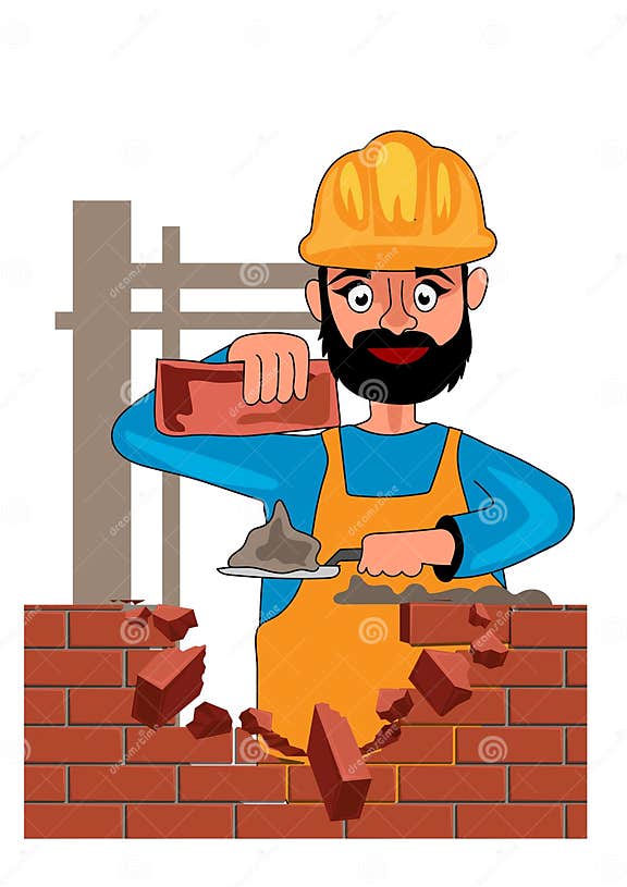 Man Building Brick Wall Vector Stock Vector - Illustration of poster ...