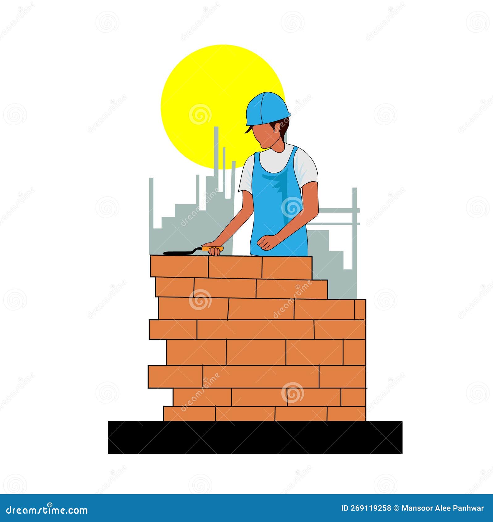 Man Building Brick Wall Vector Stock Vector - Illustration of line ...