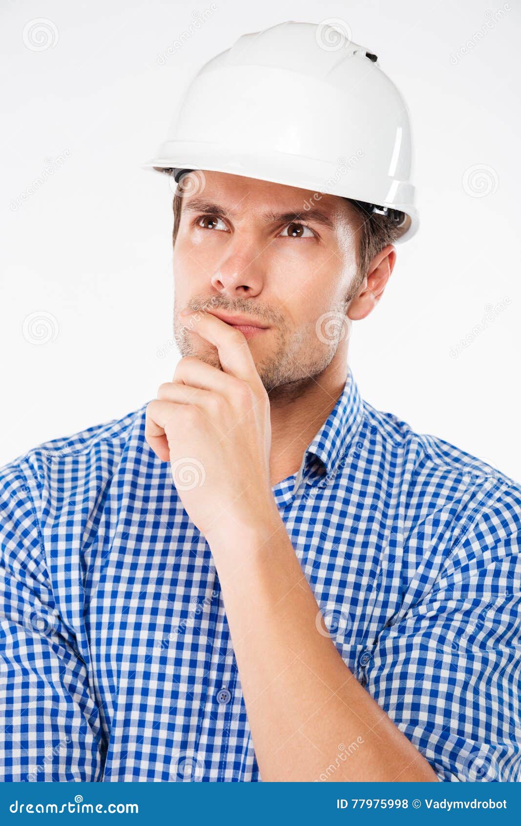 Man Building Engineer in Helmet Standing and Thinking Stock Photo ...