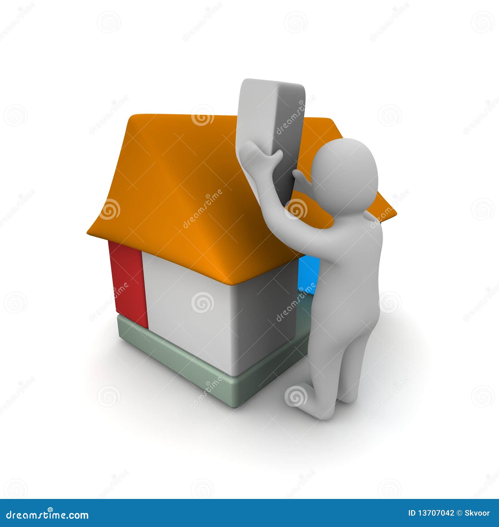 Man building house stock illustration. Illustration of handyman - 13707042