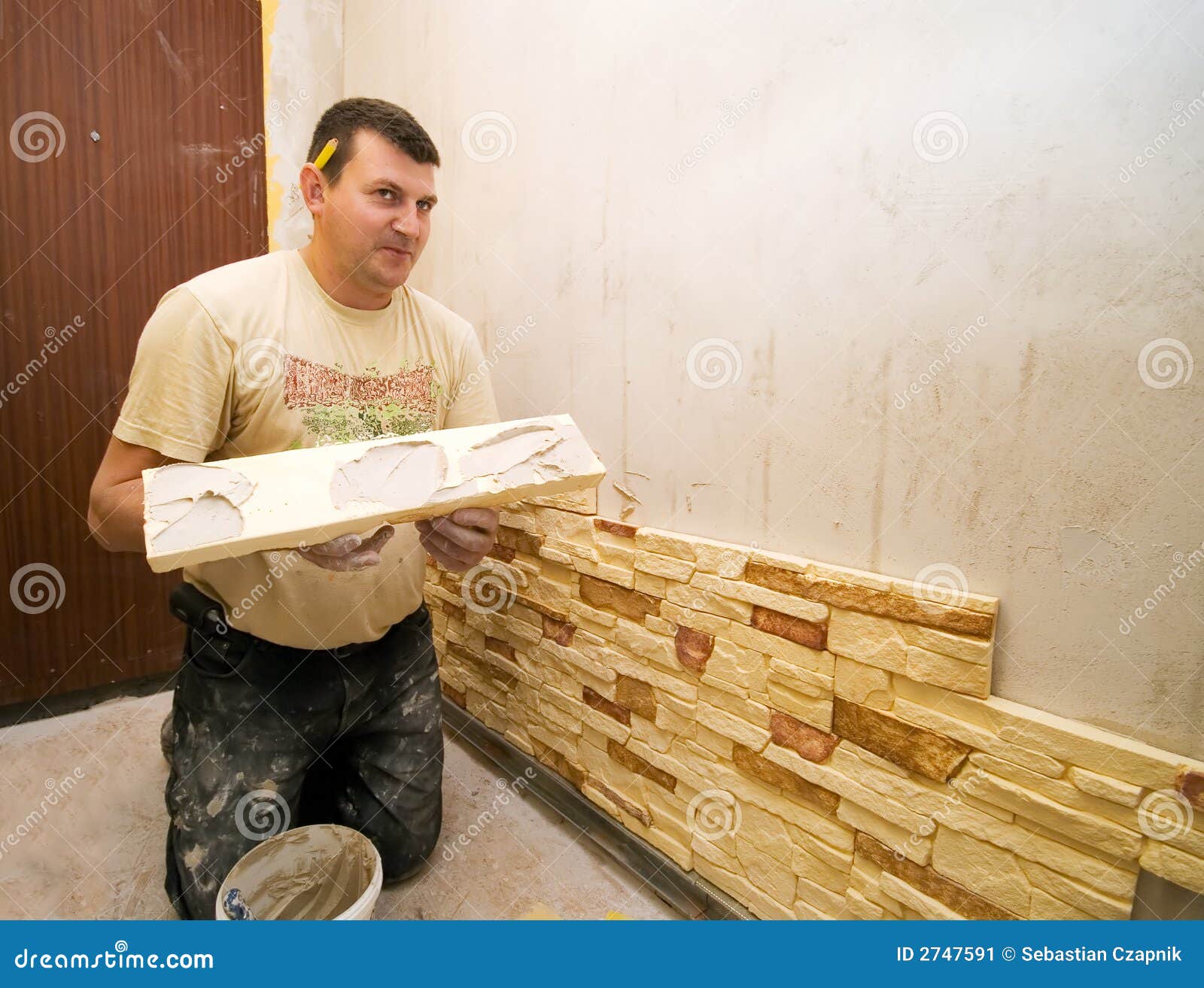 Man building internal wall stock image. Image of craftsman - 2747591