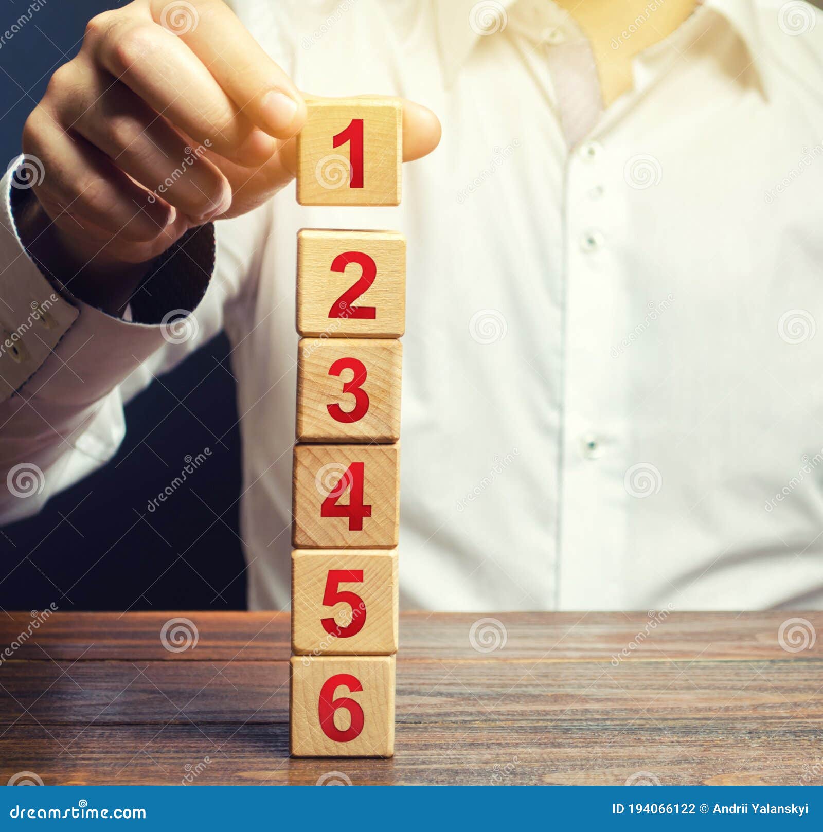 Numbers Tower Of Wooden Blocks. Simple Steps. Organization And ...