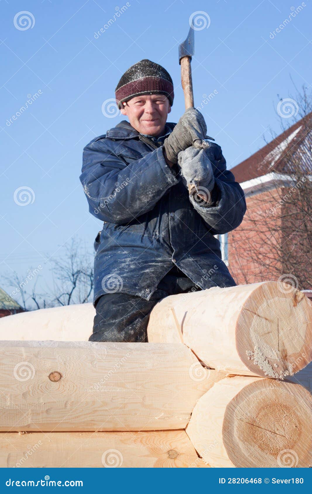 Man builds a wooden house stock photo. Image of tool - 28206468
