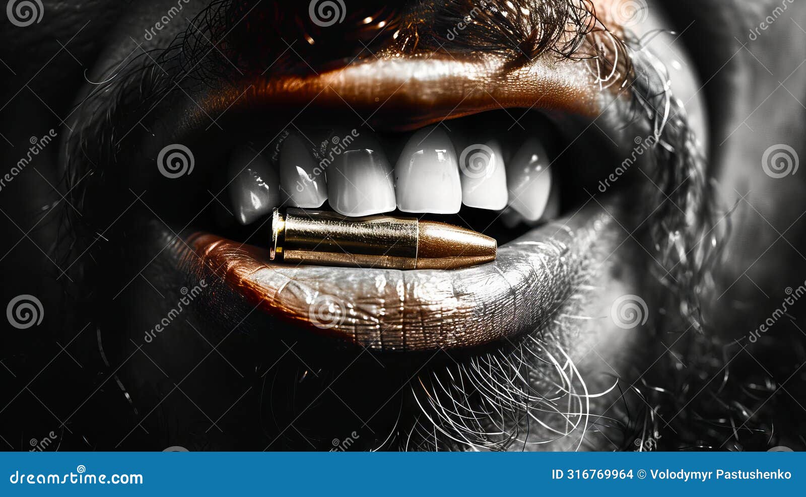 A Man with a Bullet in His Mouth Stock Photo - Image of nose, eyes ...