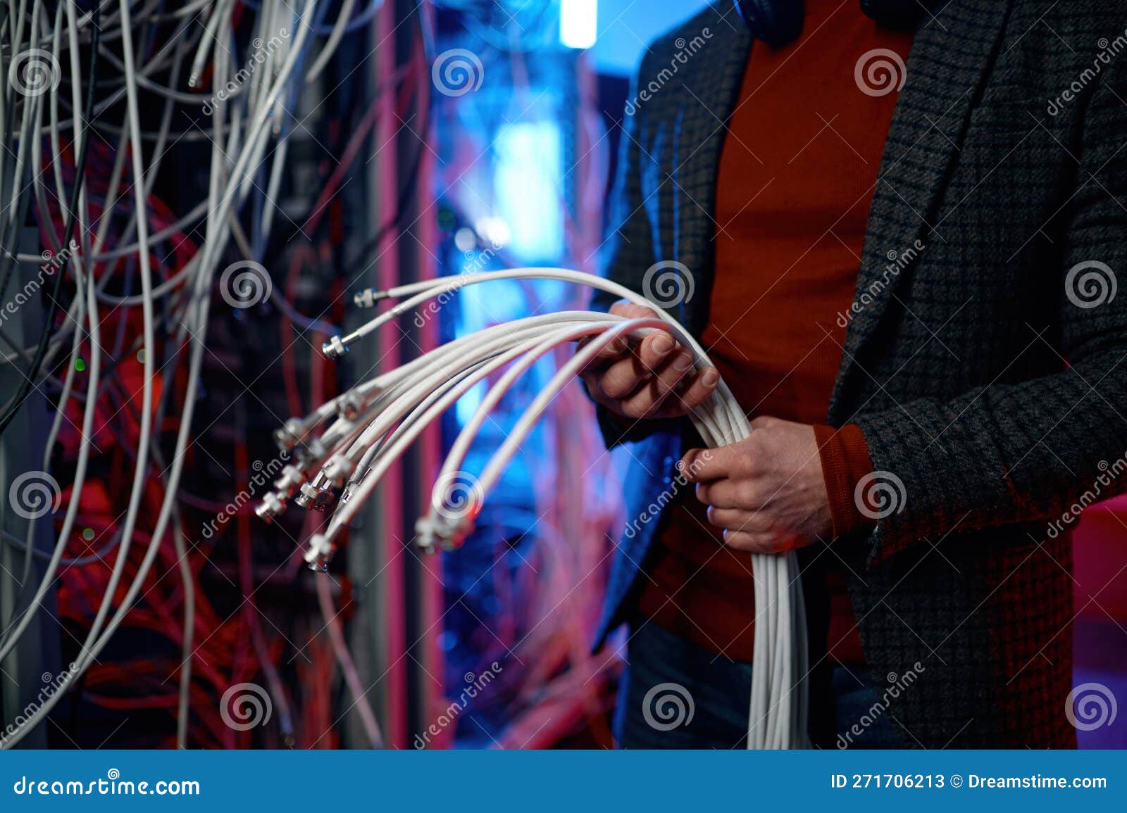 It Man with Bunch of Cables in Hands in Server Room Stock Image - Image ...