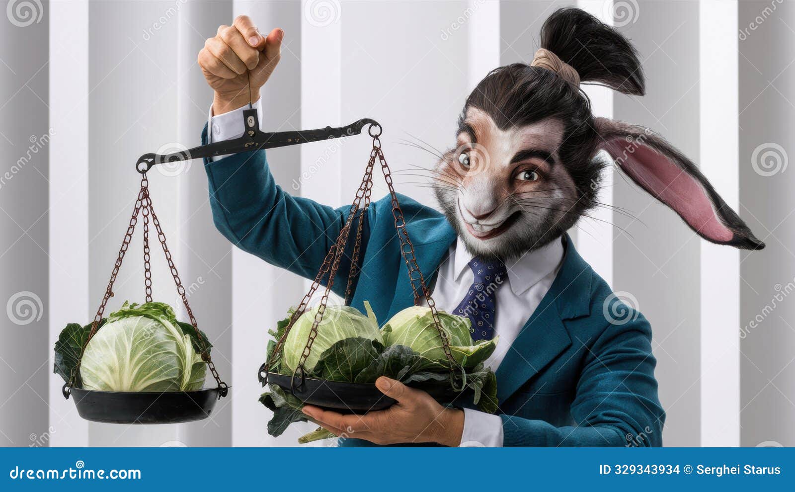 A Man in Bunny Suit Holding a Scale with Cabbage and Lettuce, AI Stock ...