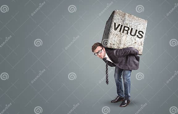 Man Burdened by a Stone Labeled with VIRUS Stock Image - Image of ...