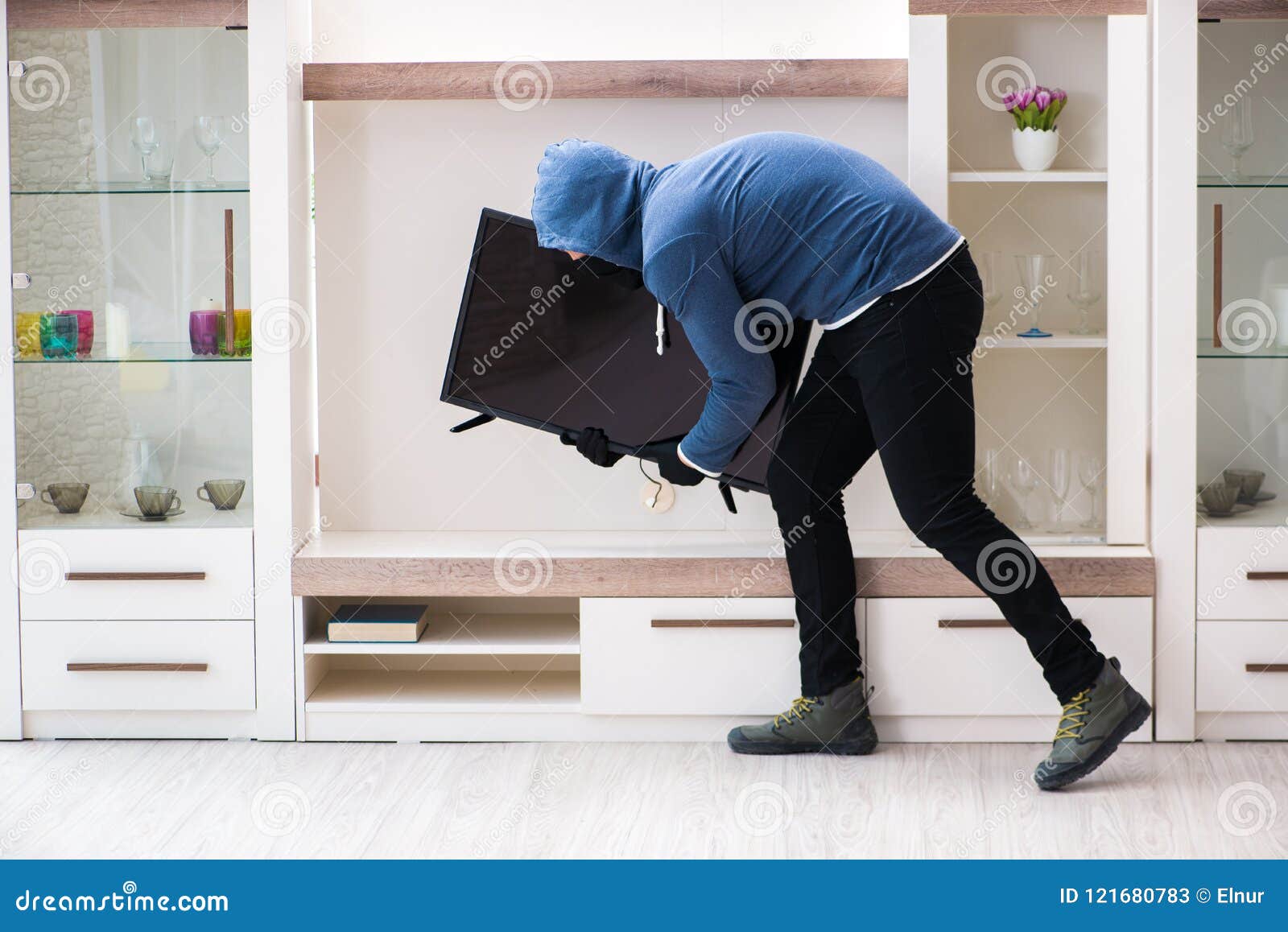 The Man Burglar Stealing Tv Set from House Stock Image - Image of ...