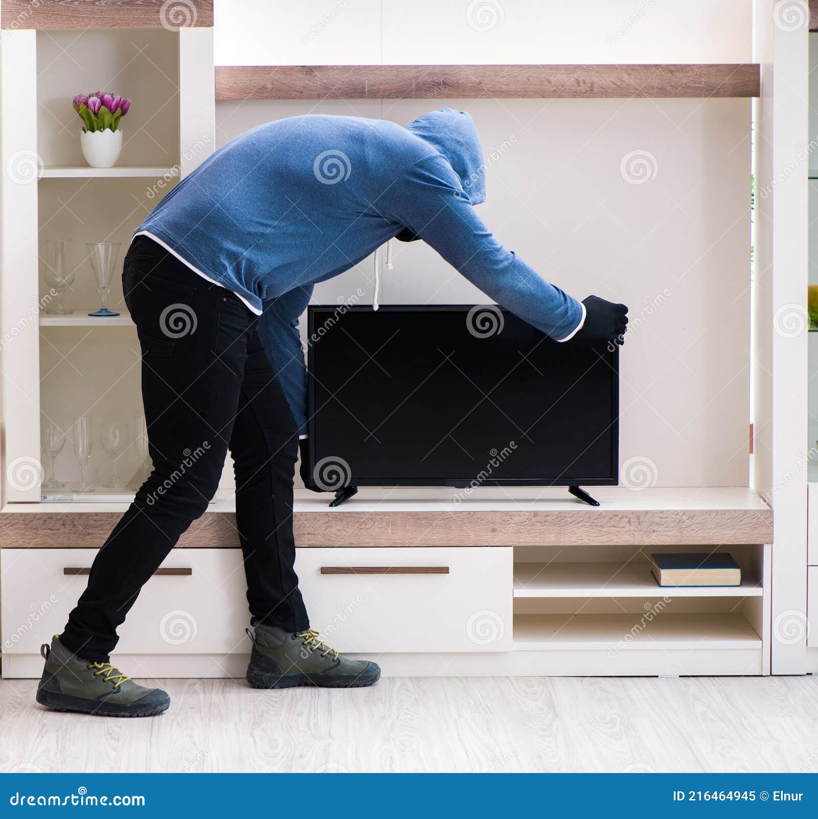 Man Burglar Stealing Tv Set from House Stock Image - Image of criminal ...