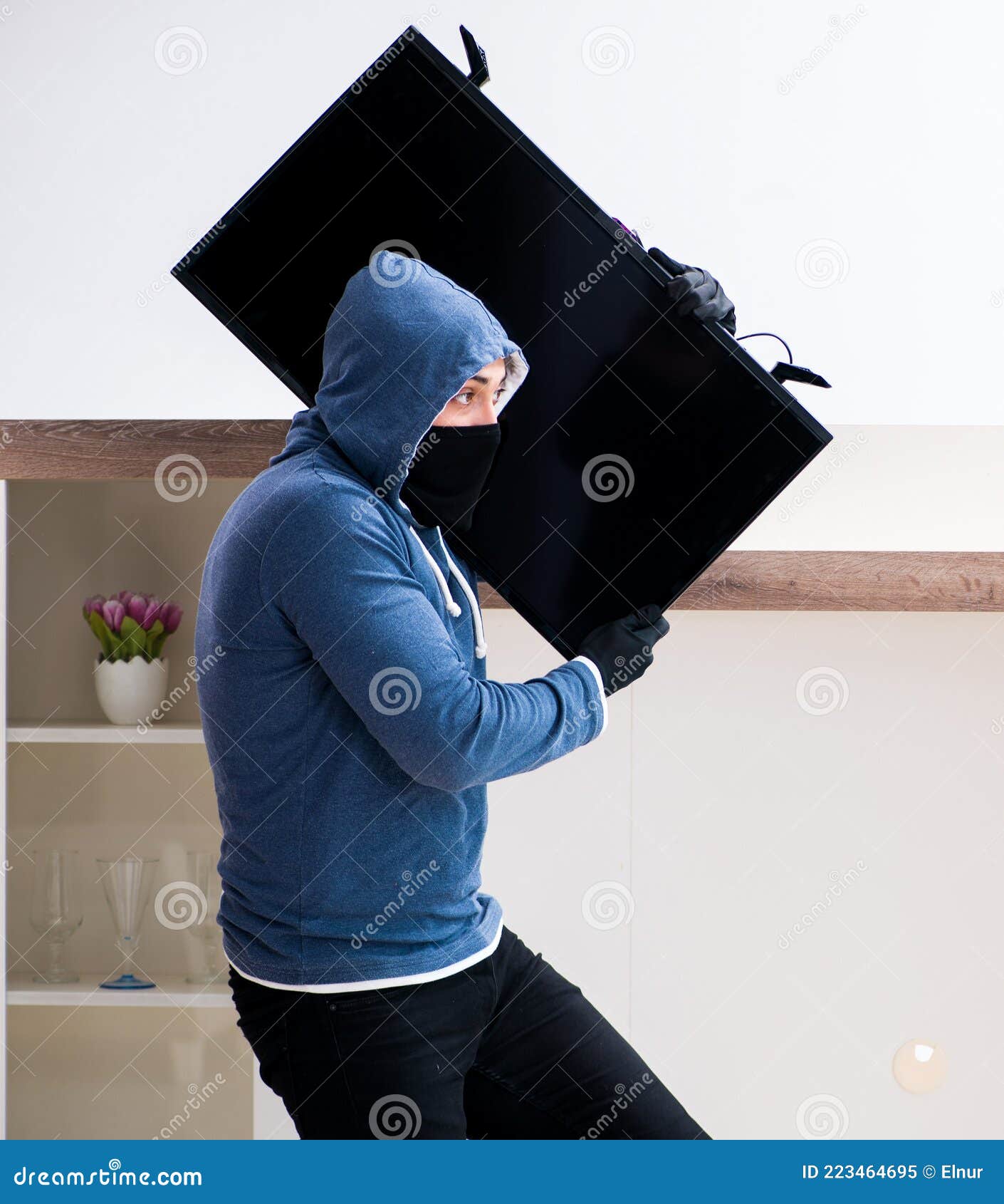 Man Burglar Stealing Tv Set from House Stock Image - Image of mask ...