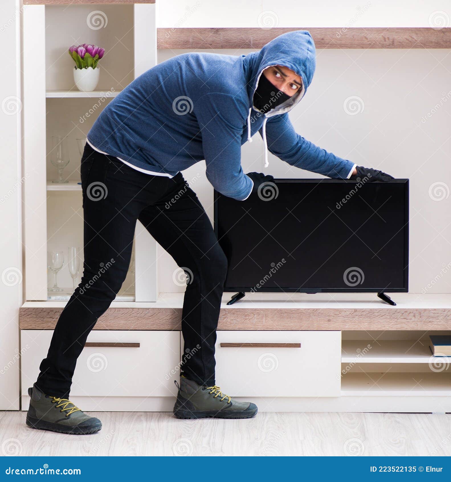 Man Burglar Stealing Tv Set from House Stock Image - Image of crook ...