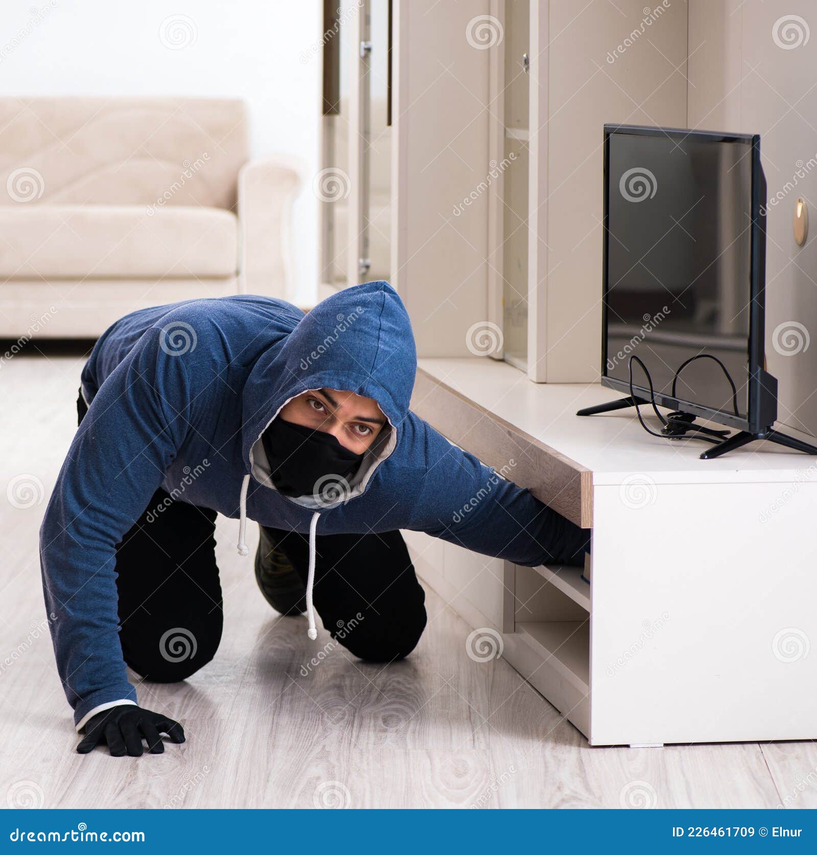 Man Burglar Stealing Tv Set from House Stock Image - Image of money ...