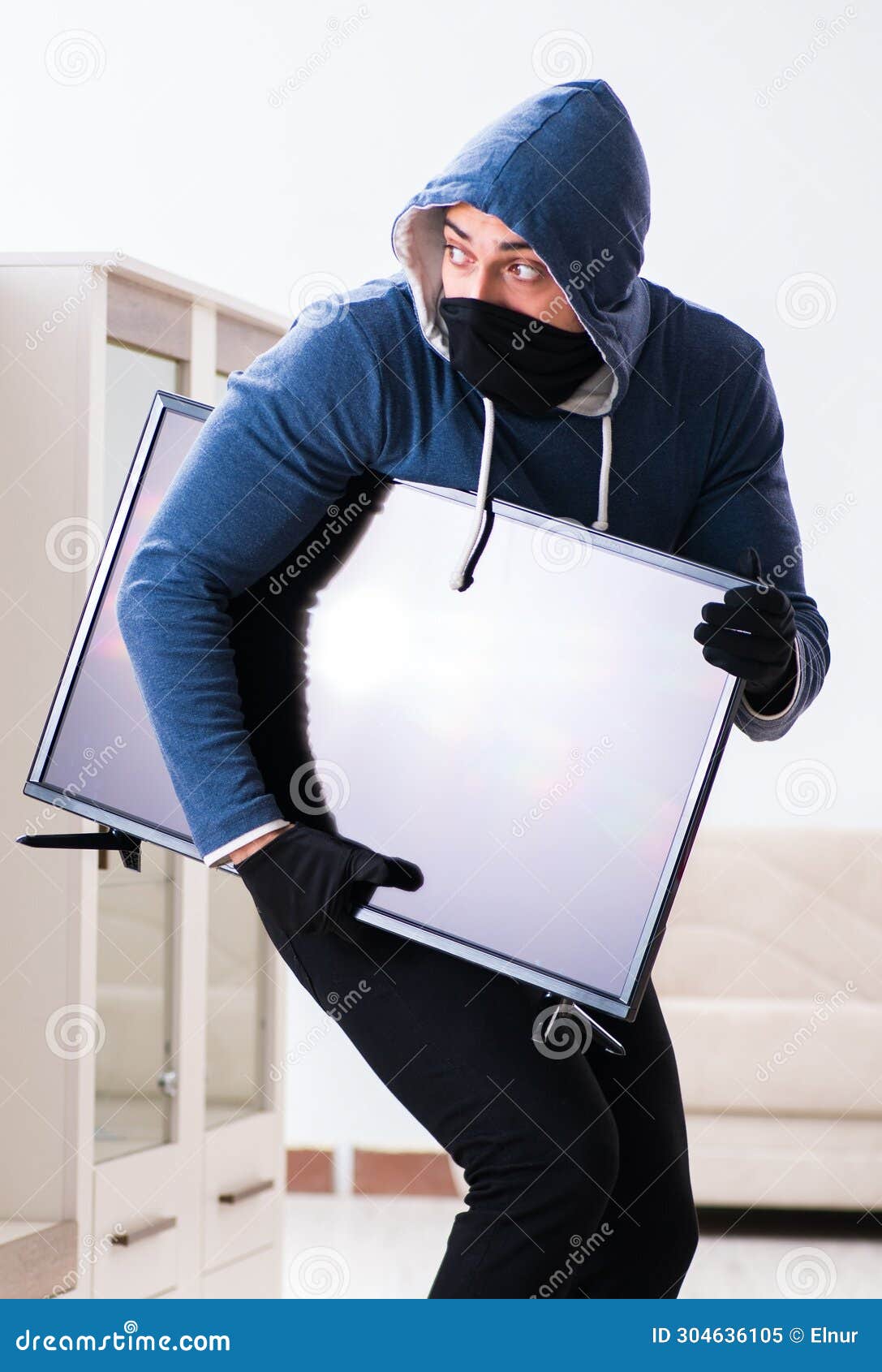 Man Burglar Stealing Tv Set from House Stock Image - Image of plasma ...