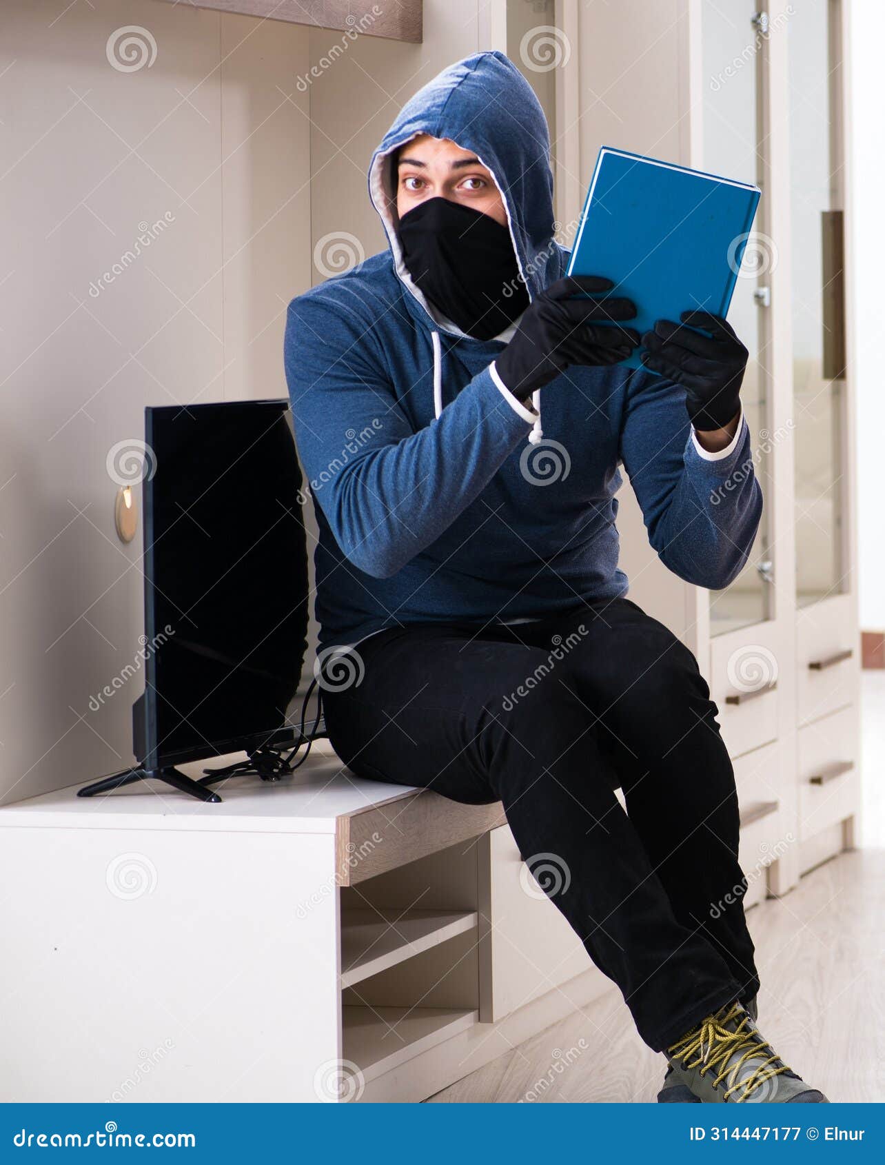 Man Burglar Stealing Tv Set from House Stock Image - Image of looting ...