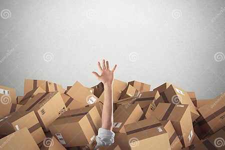 Man Buried by a Stack of Cardboard Boxes. 3D Rendering Stock Photo ...