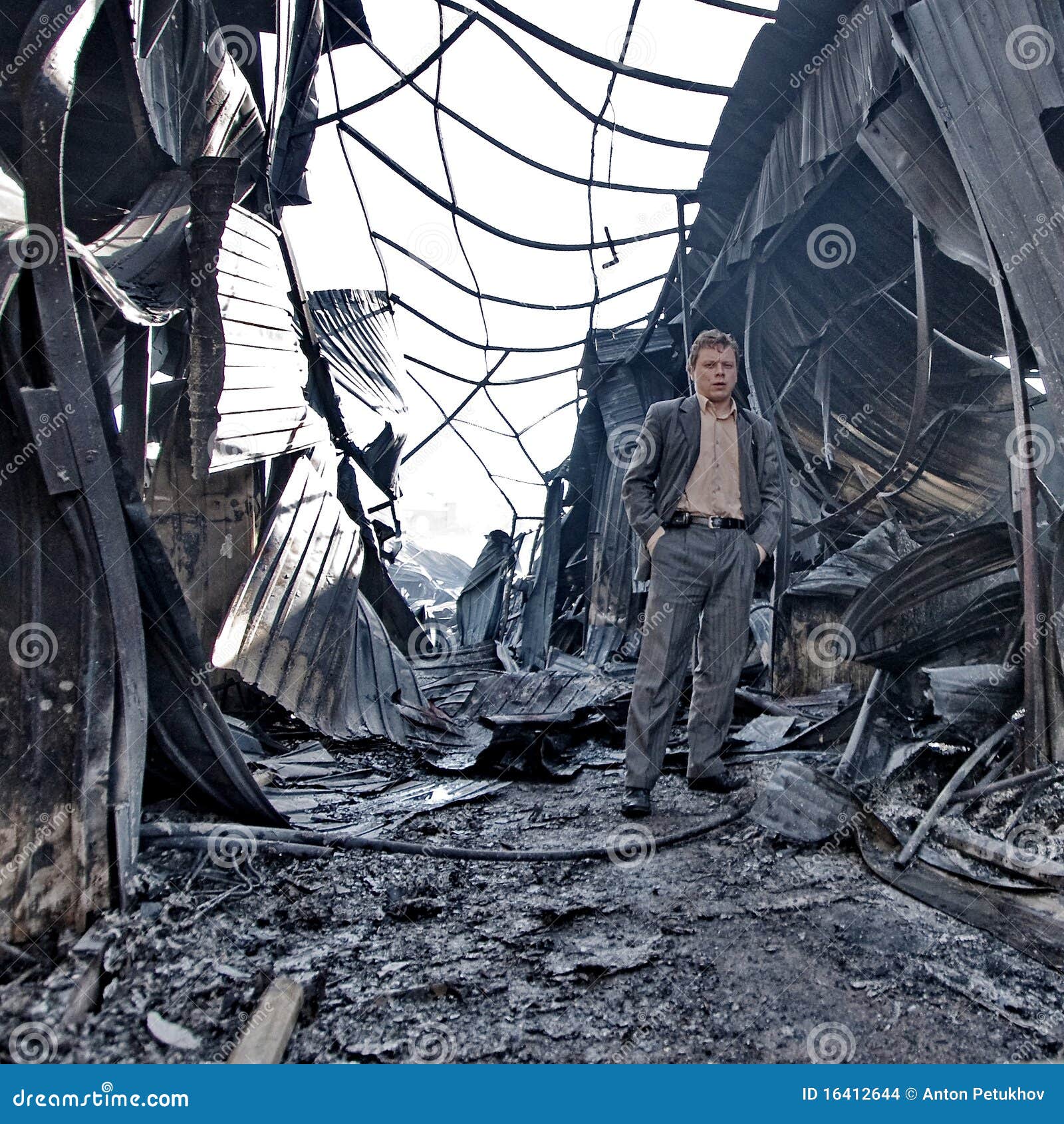 Man in burned building stock photo. Image of destroyed - 16412644