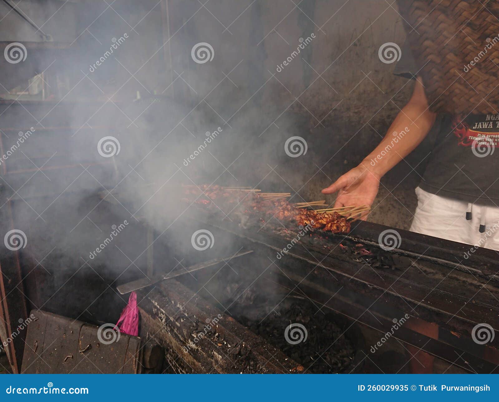 Close Up Man Burning Chicken Satay or Sate Stock Image - Image of roast ...