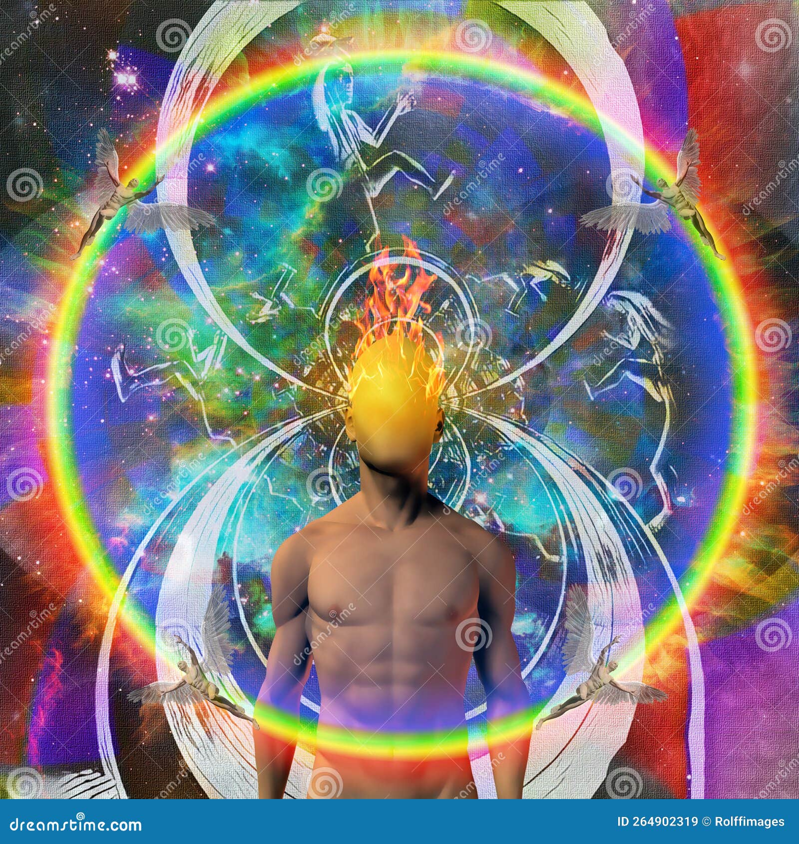 Man with burning head stock illustration. Illustration of angel - 264902319