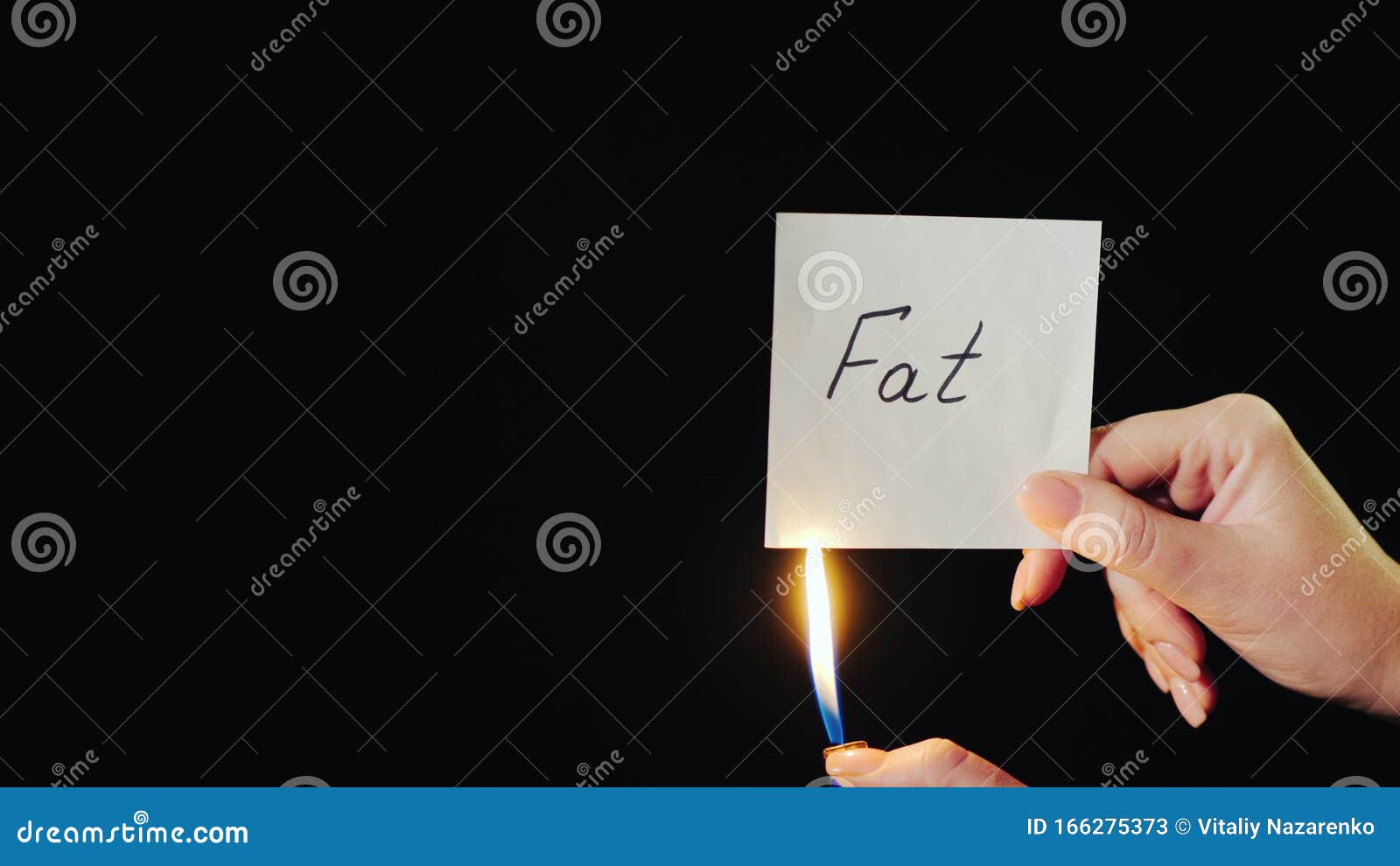 Man Burns a Paper with the Inscription Fat Stock Image - Image of black ...
