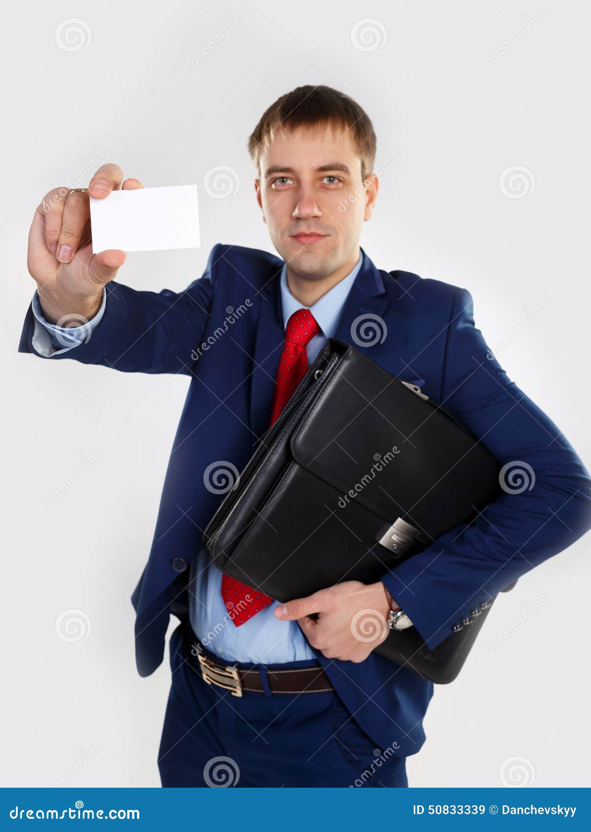 Man with a business card stock image. Image of space - 50833339