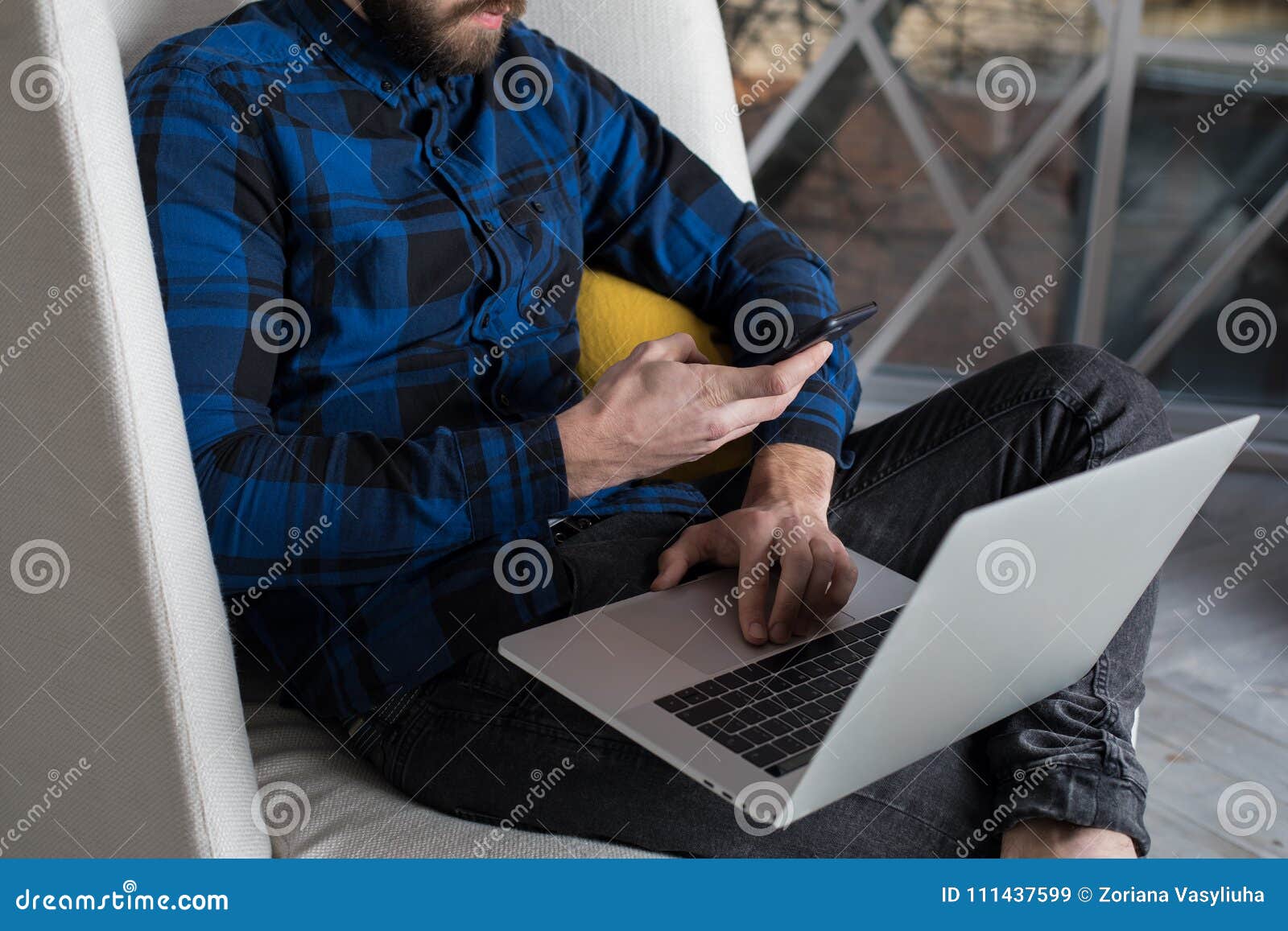 Man Business Planning Expert Reading Text Message on Mobile Phone ...
