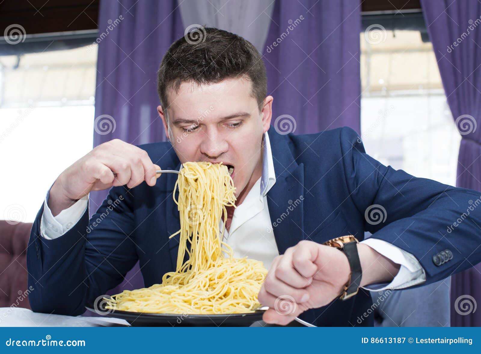 Man in a Business Suit Eating Spaghetti Stock Image - Image of dinner ...