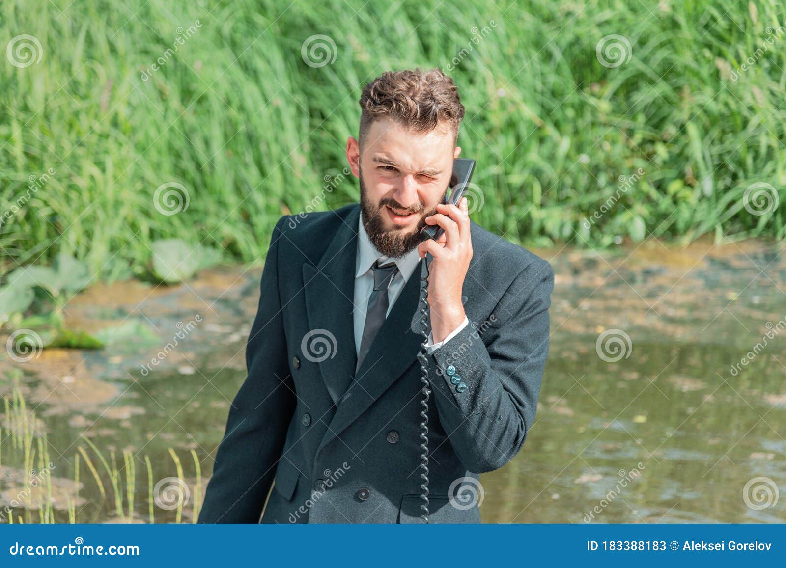 A Man in a Business Suit in a Swamp Talking on the Phone Stock Image ...