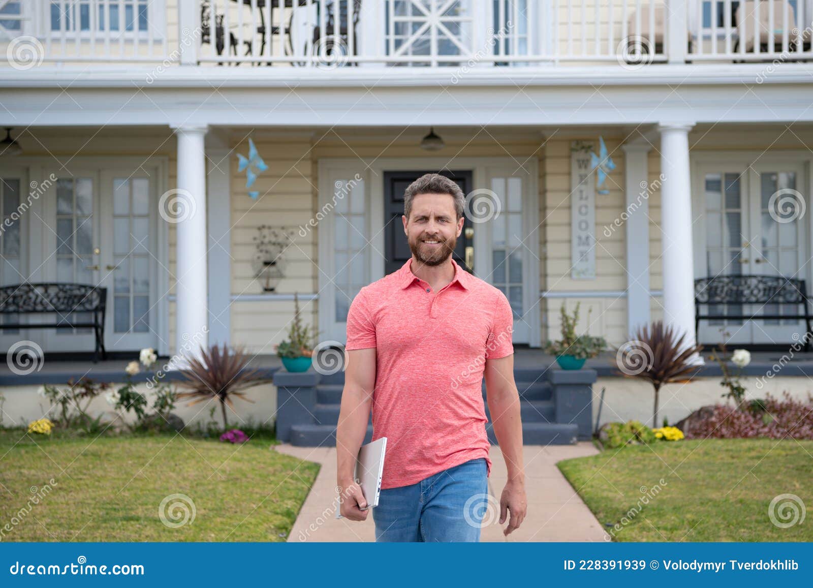 Man Businessman in Front of House, Outdoor. Stock Image - Image of ...
