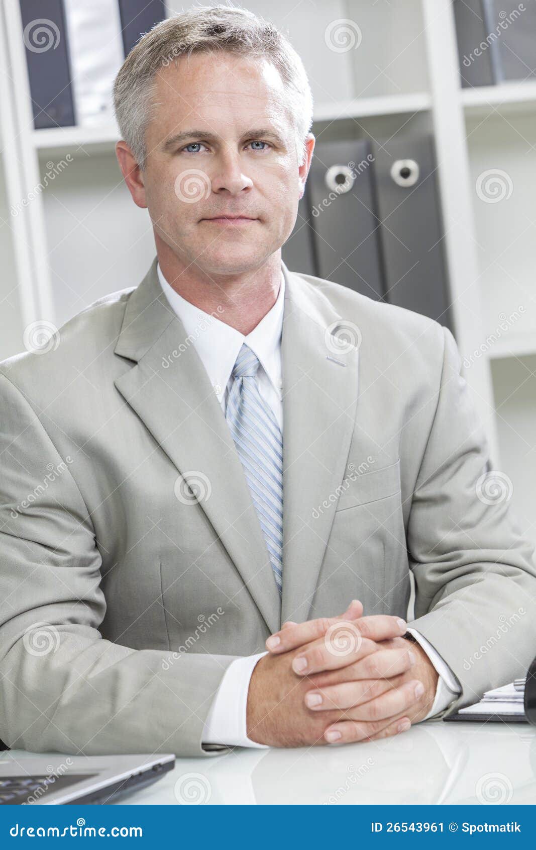 Man or Businessman Sitting at Desk in Office Stock Image - Image of ...