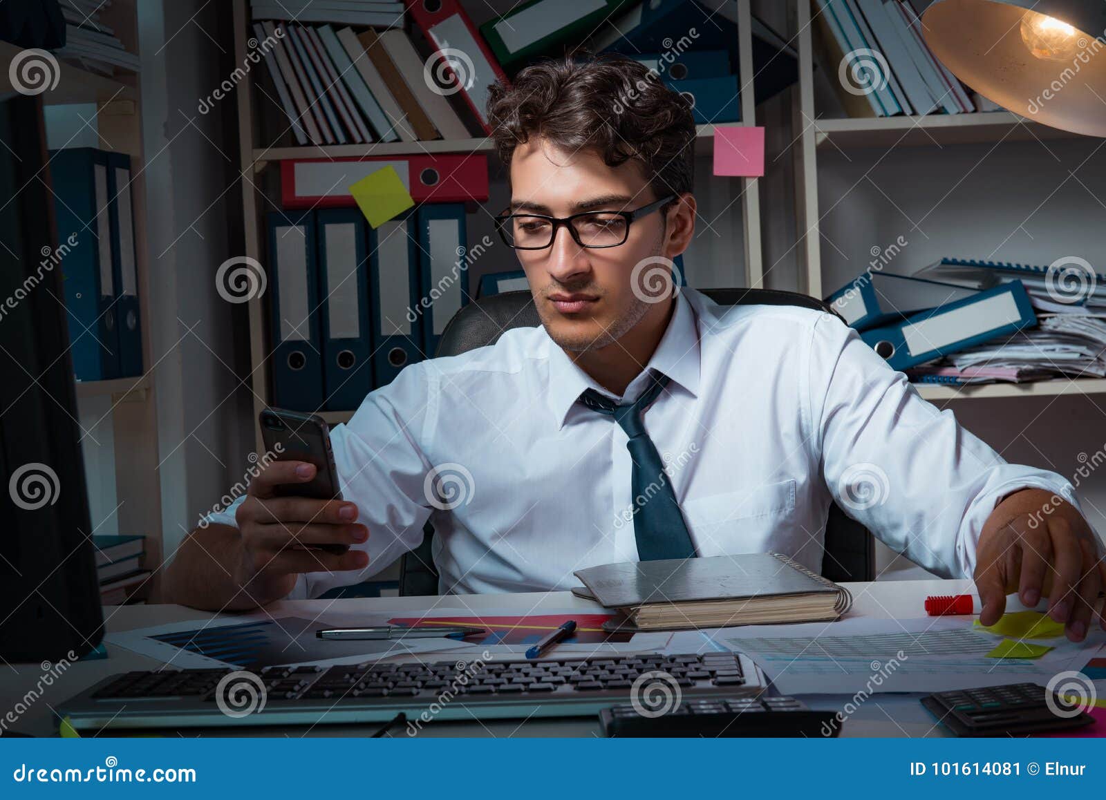 The Man Businessman Working Late Hours in the Office Stock Image ...