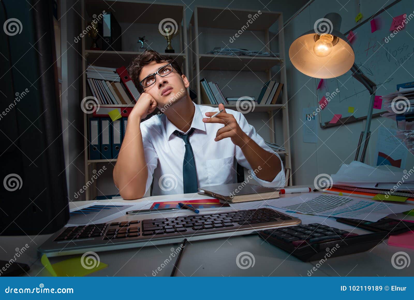 The Man Businessman Working Late Hours in the Office Stock Image ...
