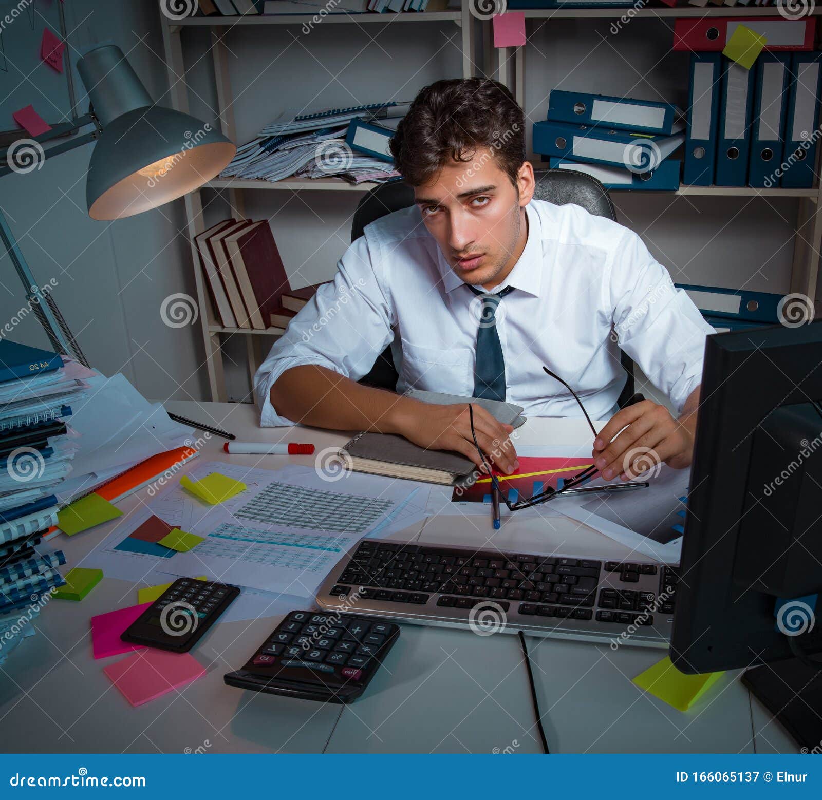 Man Businessman Working Late Hours in the Office Stock Image - Image of ...
