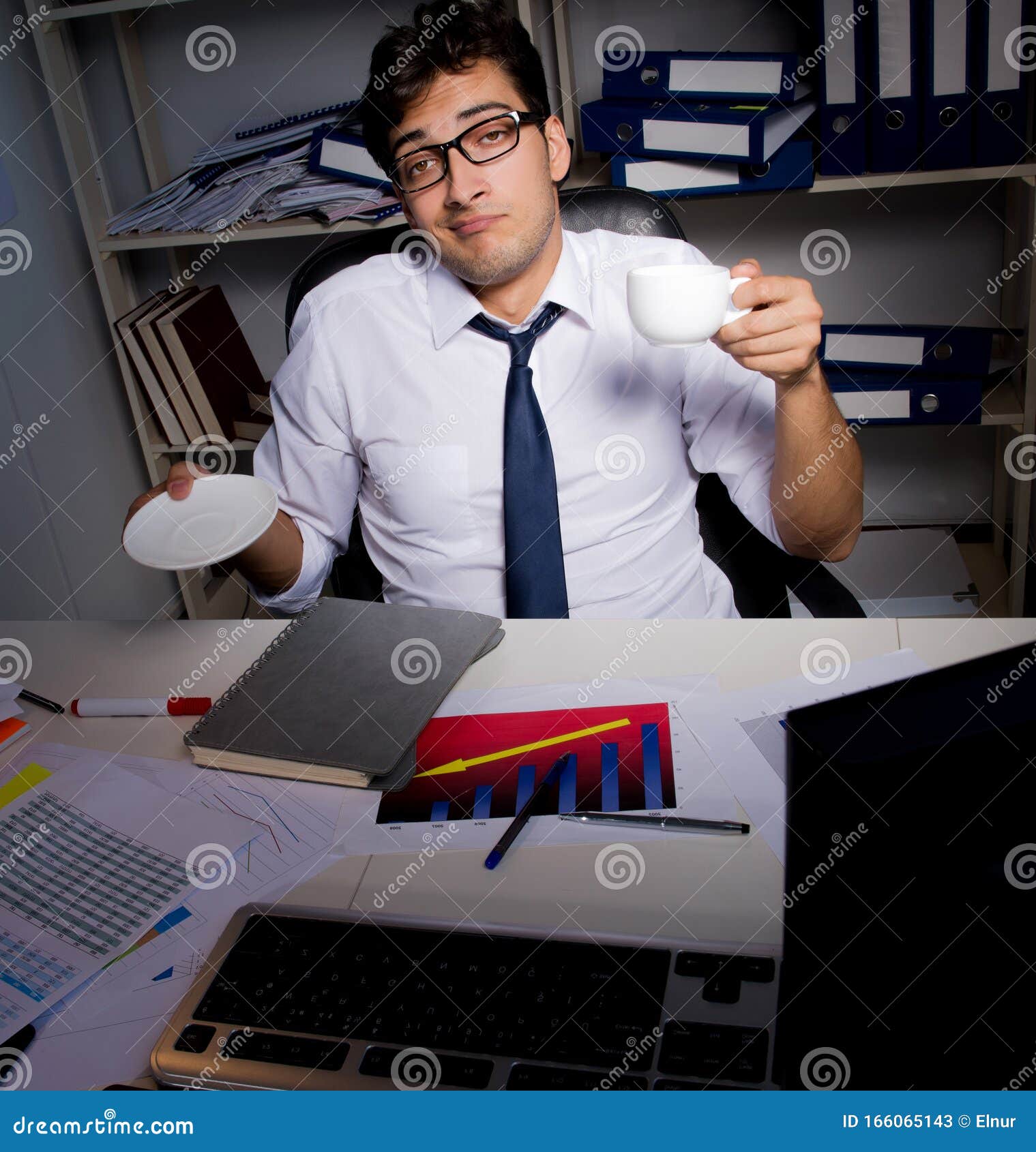 Man Businessman Working Late Hours in the Office Stock Image - Image of ...