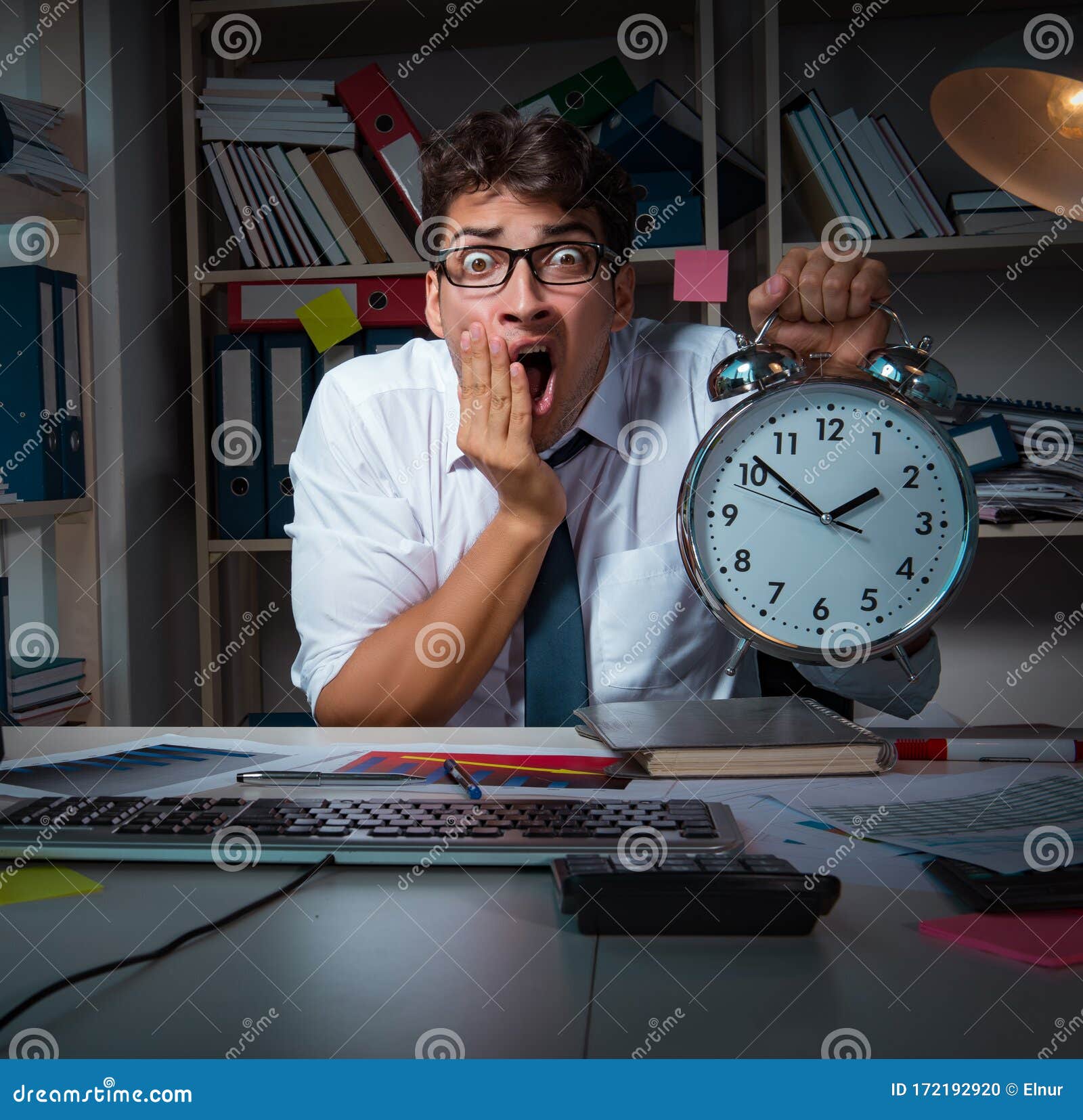 Man Businessman Working Late Hours in the Office Stock Photo - Image of ...