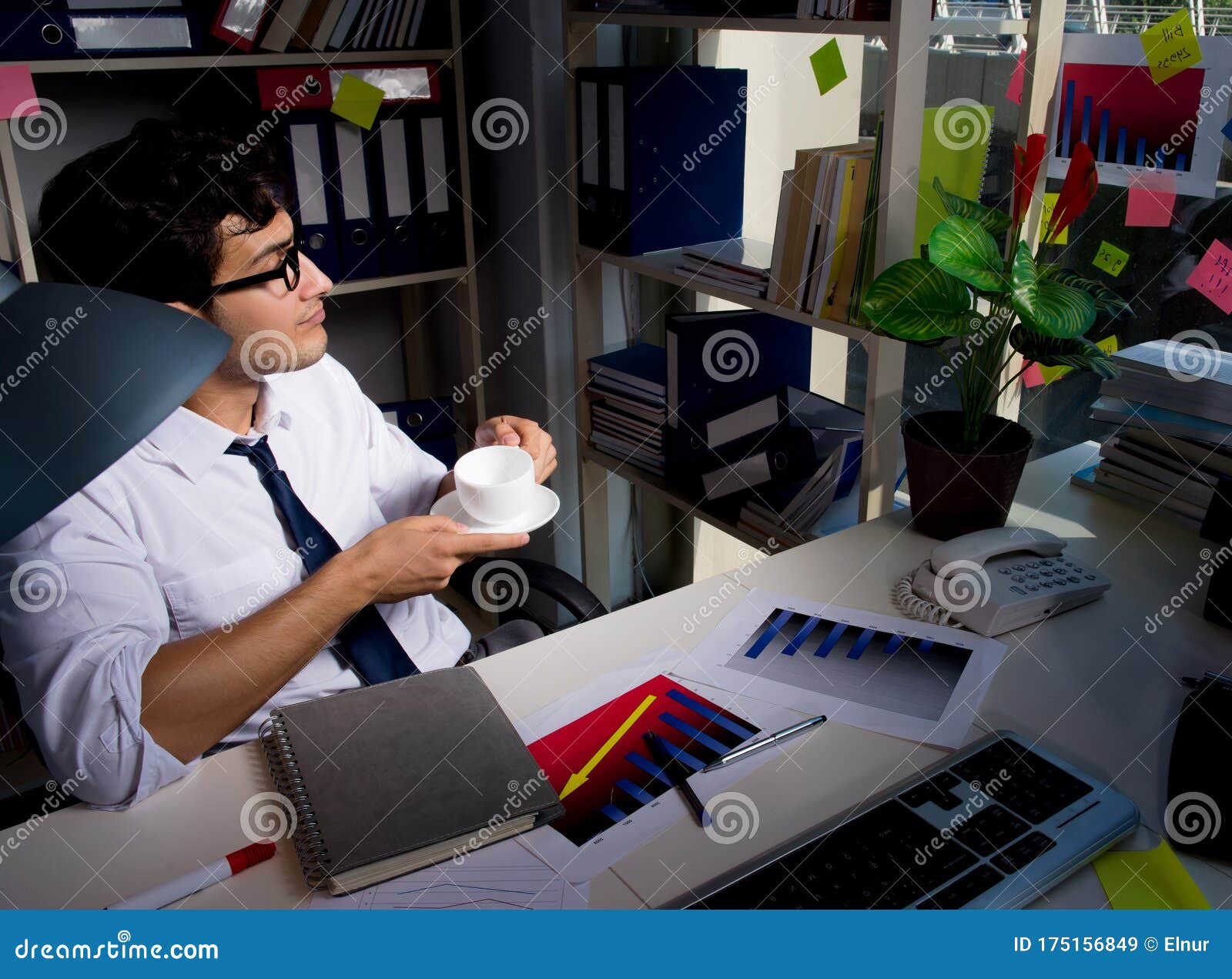 Man Businessman Working Late Hours in the Office Stock Image - Image of ...