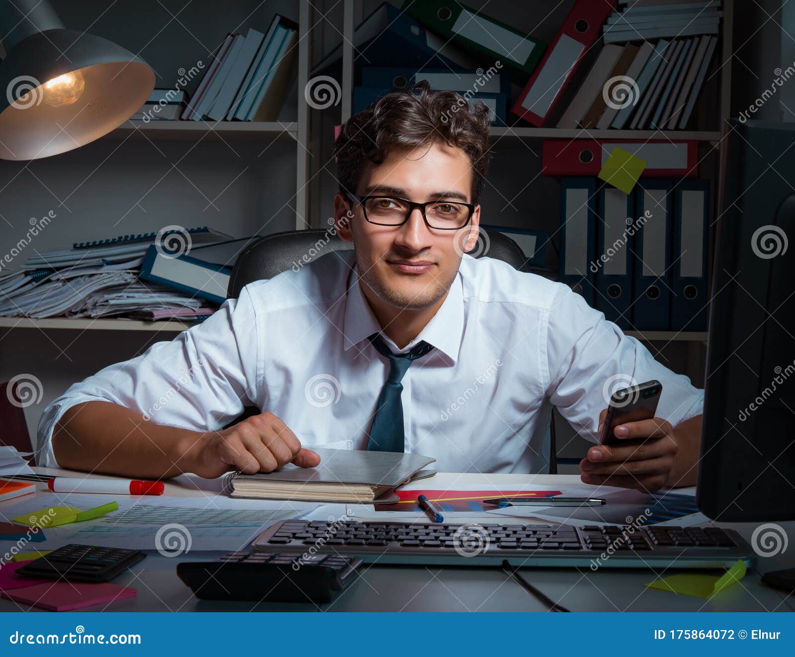 Man Businessman Working Late Hours in the Office Stock Photo - Image of ...