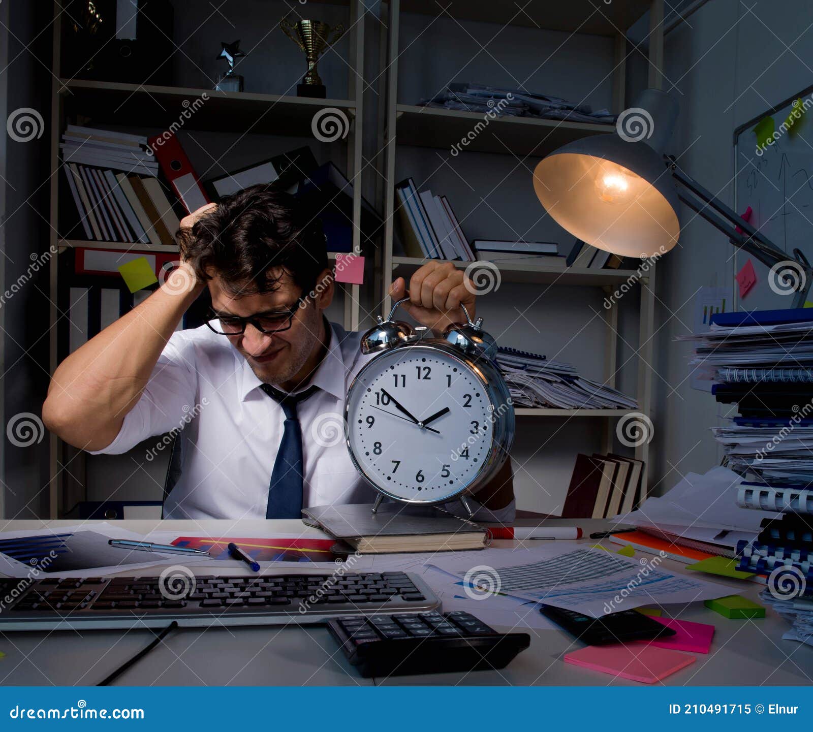 Man Businessman Working Late Hours in the Office Stock Image - Image of ...