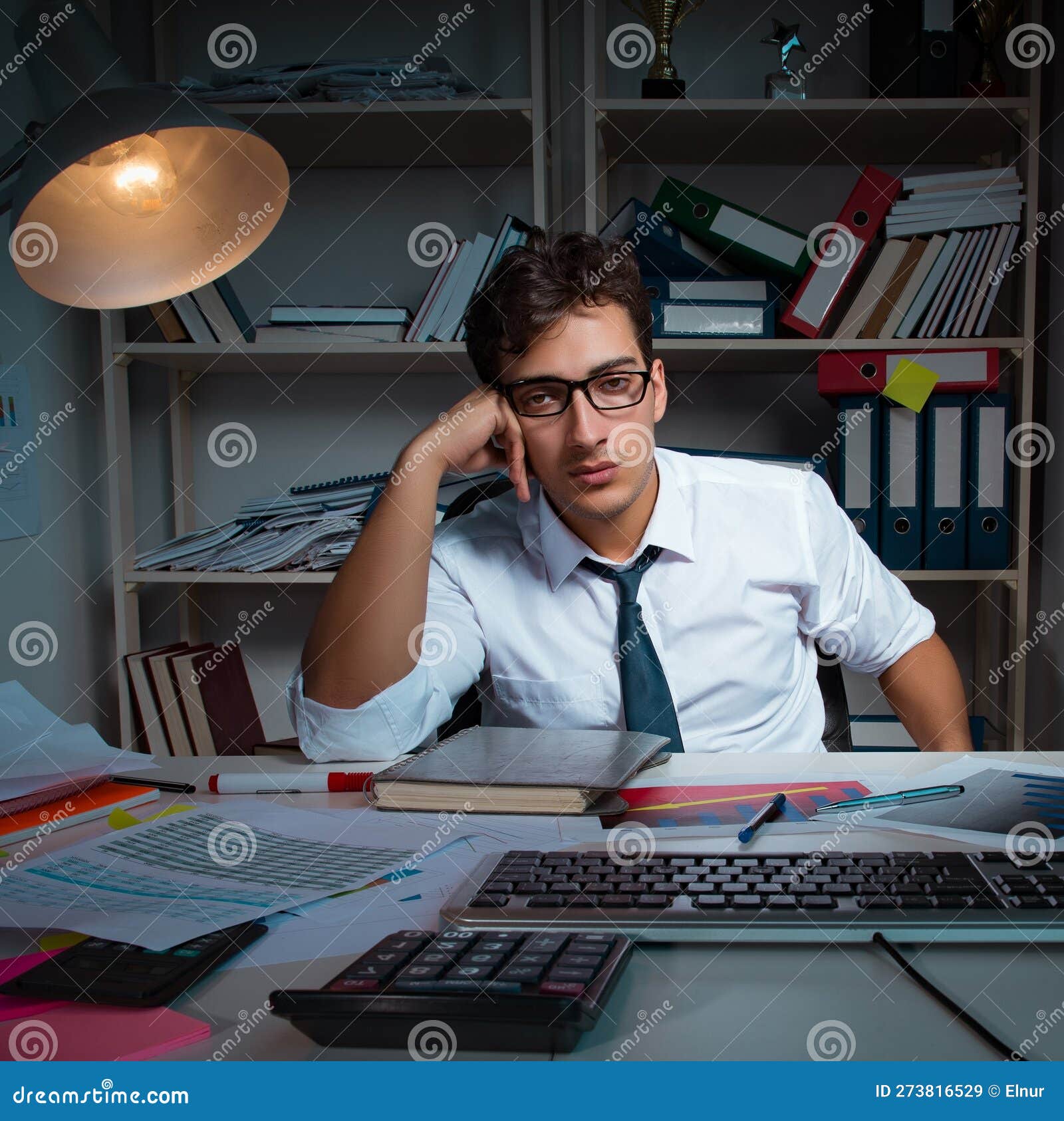 Man Businessman Working Late Hours in the Office Stock Image - Image of ...