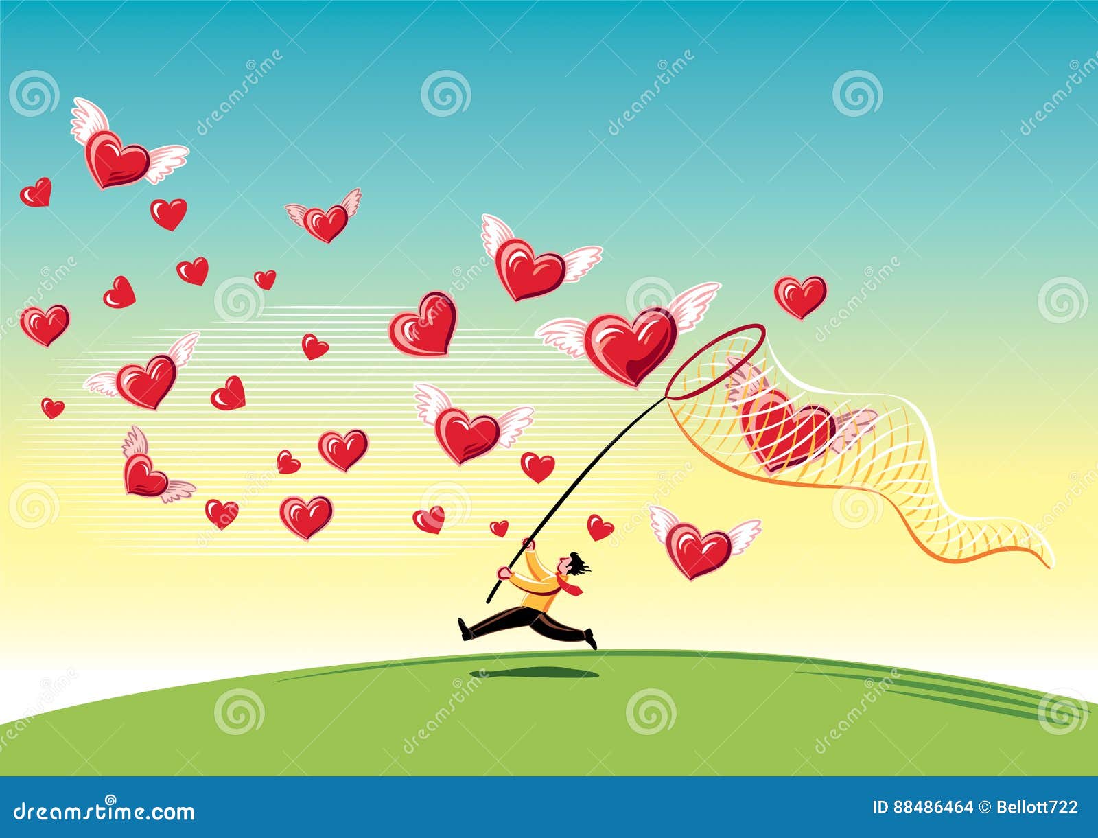 Man with a butterfly net, stock illustration. Illustration of emotions ...