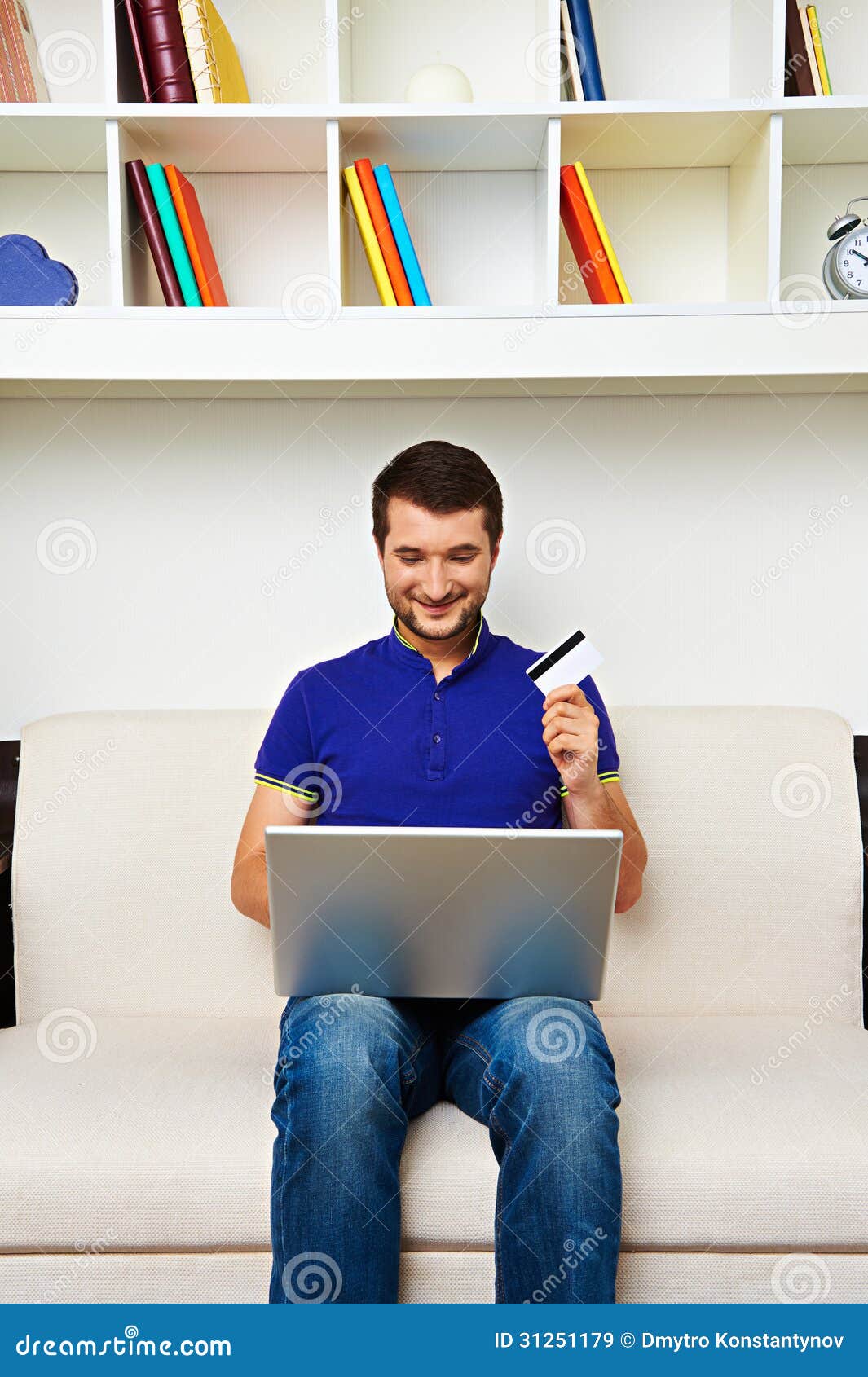 Man Buying Something in Internet Stock Image - Image of cheerful, sofa ...