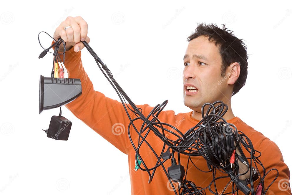 Man with cables stock photo. Image of holding, frustration - 11751966