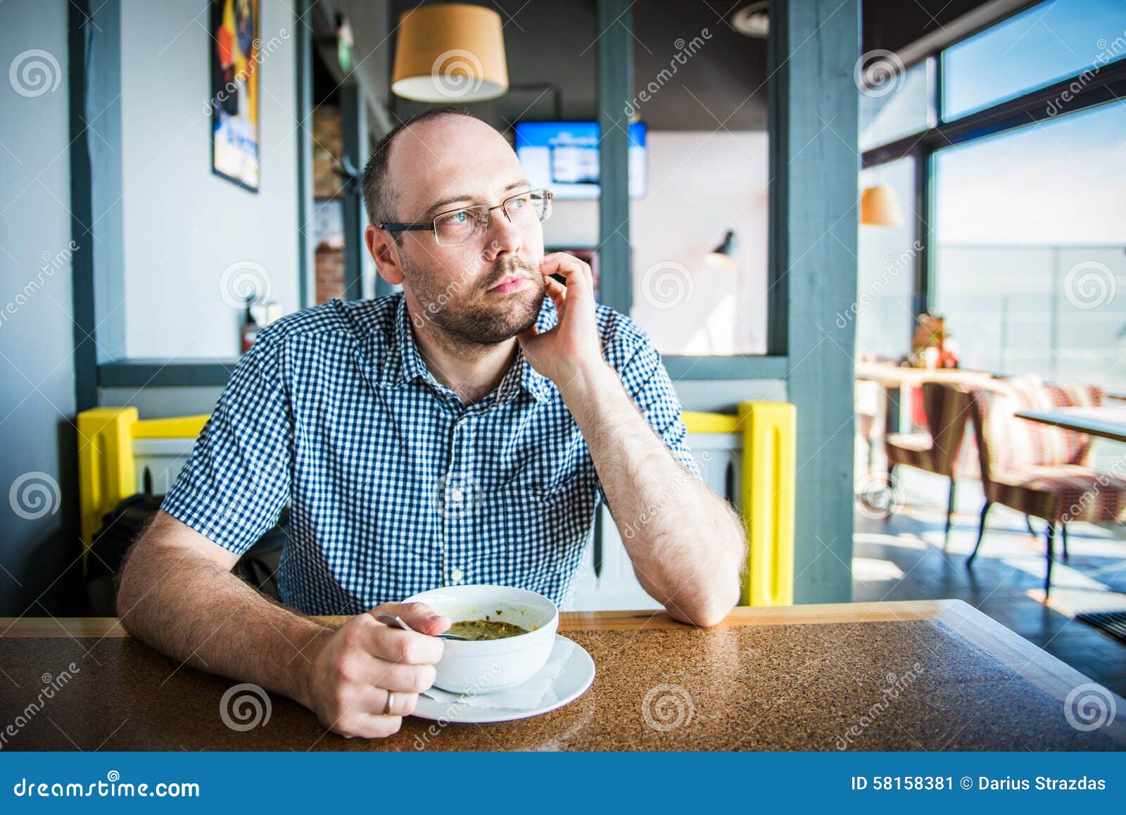 Man in a cafe stock image. Image of room, interior, alone - 58158381