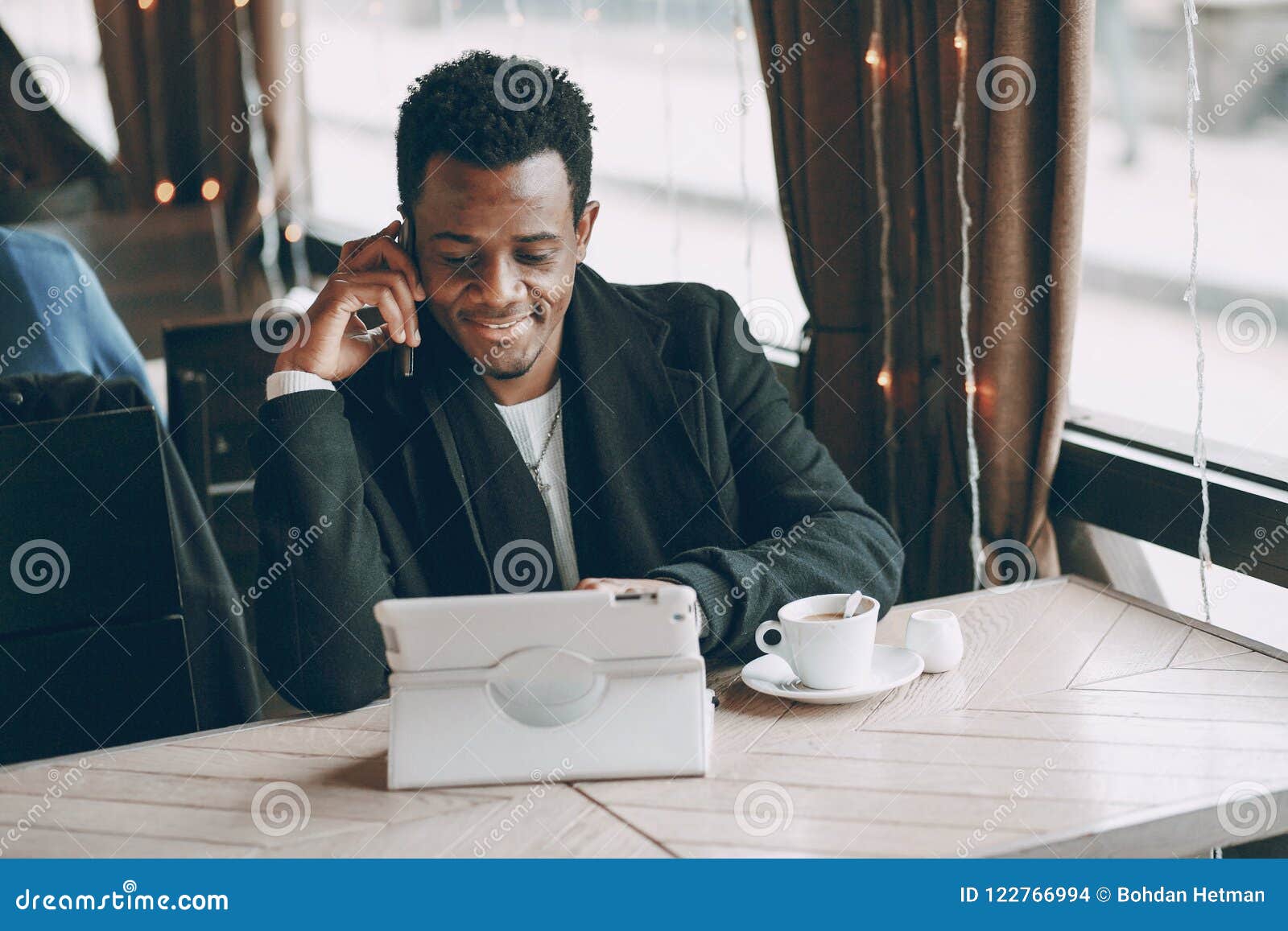 Man in cafe stock photo. Image of drinking, cafe, hair - 122766994