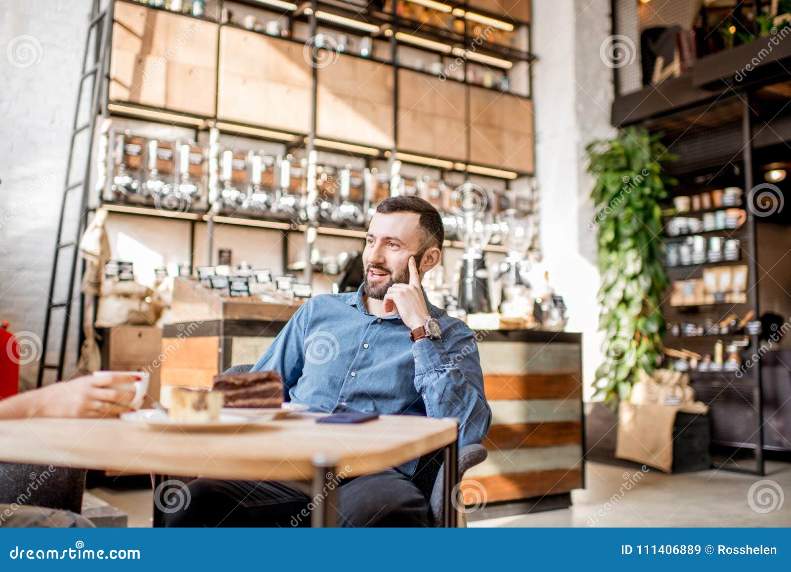Man in the cafe stock image. Image of bearded, coffee - 111406889