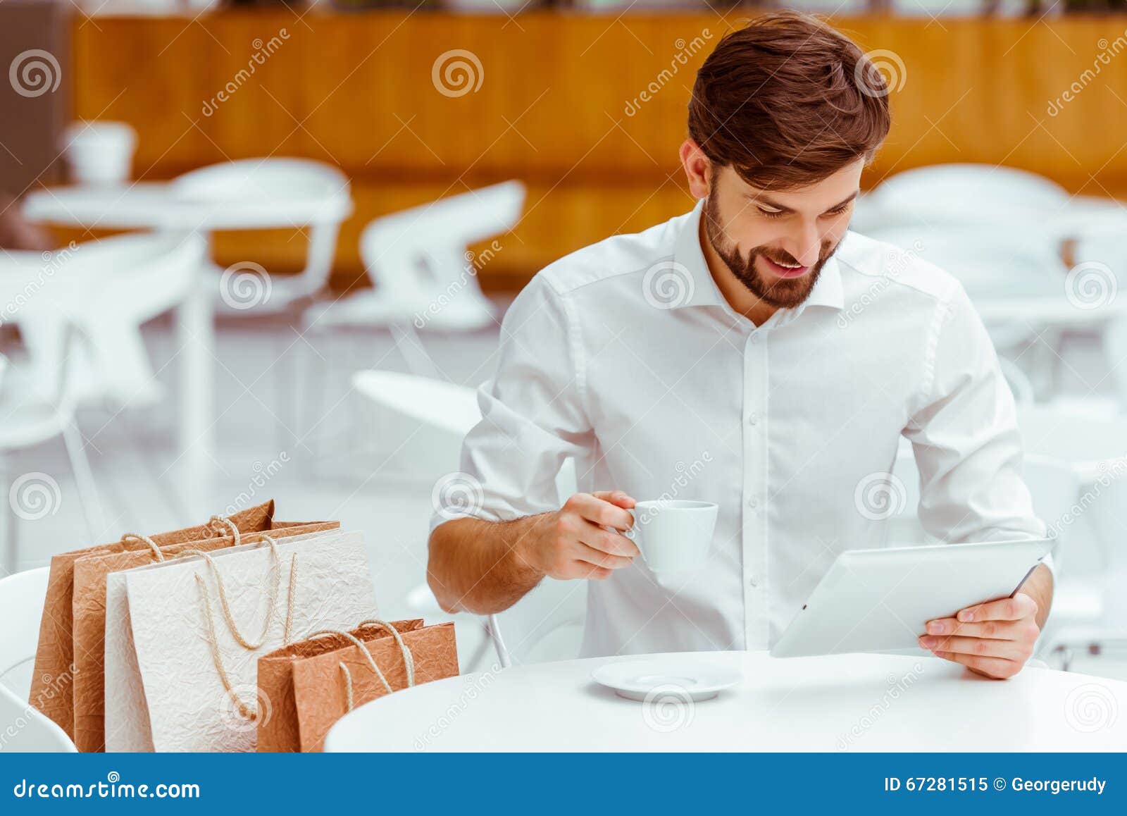 Man in cafe stock image. Image of cheerful, business - 67281515