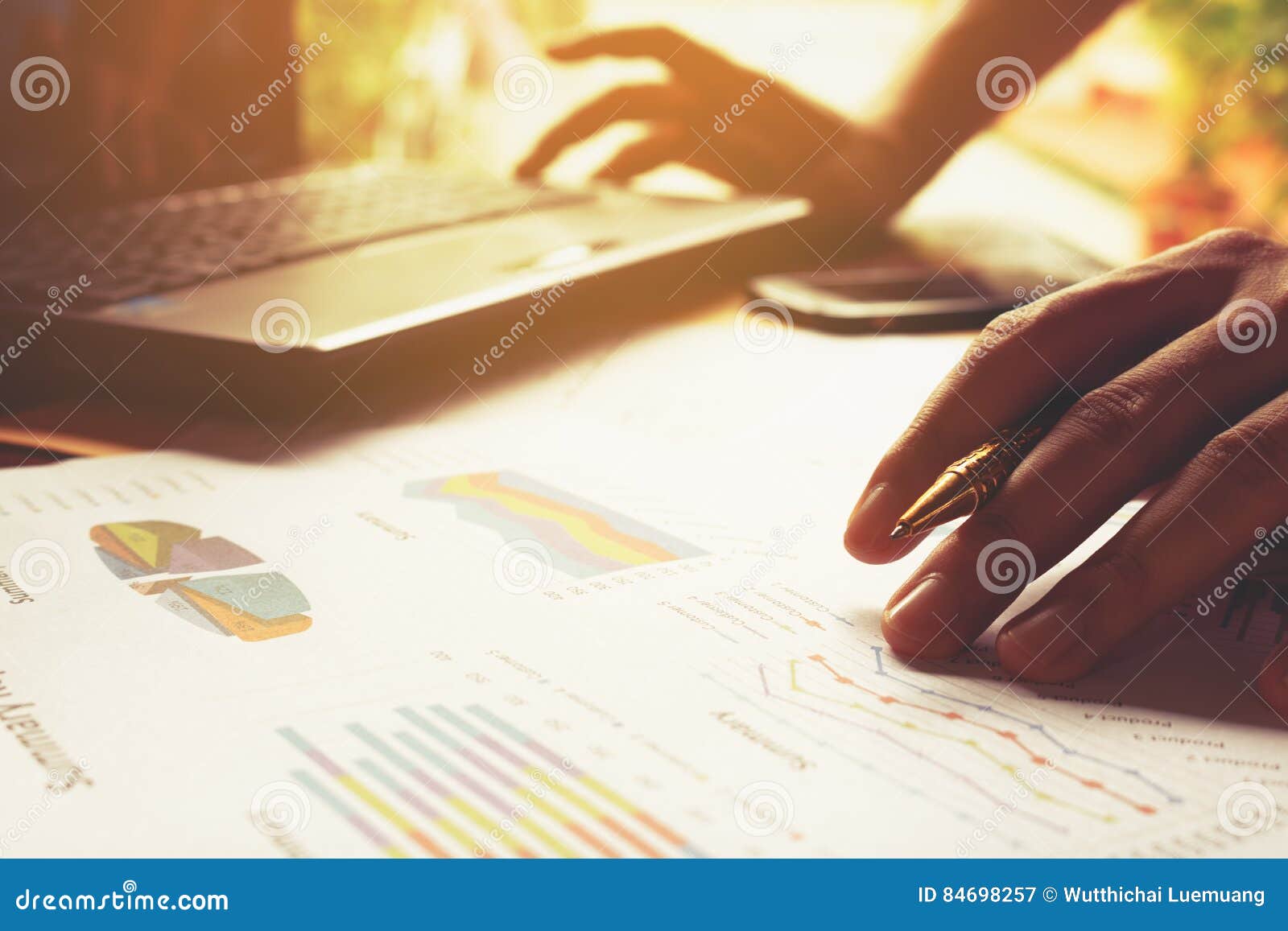 Man Calculate Cost and Expenses and Using Laptop for Search Data Stock ...