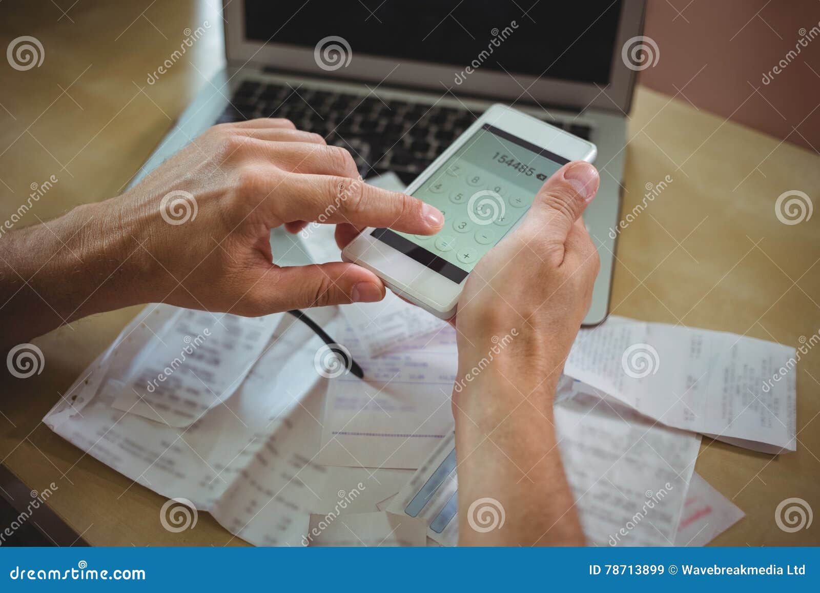 Man Calculating Bills on Mobile Phone Stock Image - Image of living ...