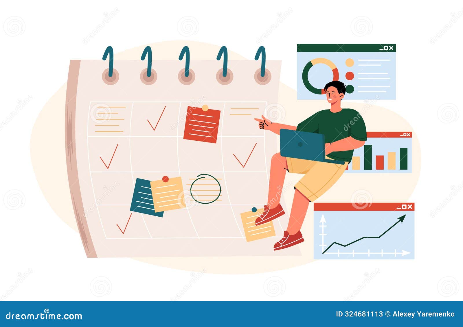 Man with Calendar. Young Guy Marks Calendar. Time Management and ...